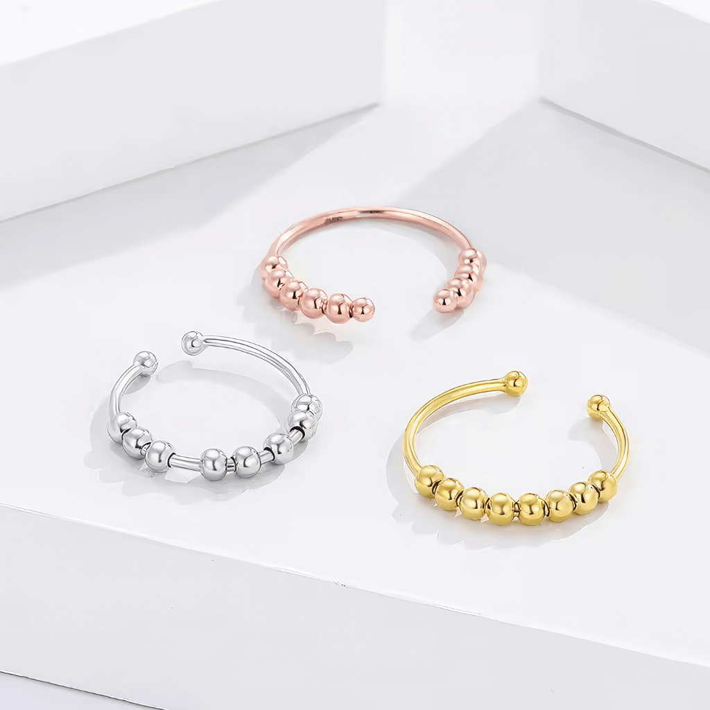 Beaded Anxiety Ring - Sterling Silver Adjustable - My Anxiety Ring